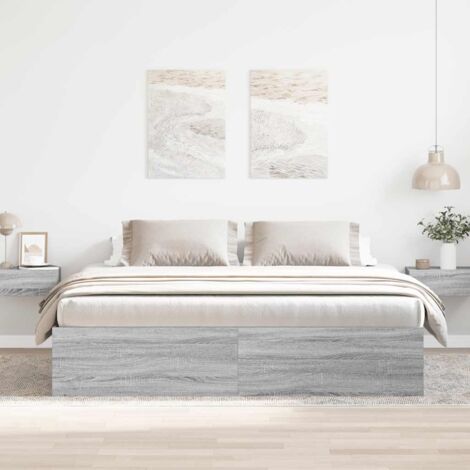 Lit double gris 200x200 cm cadre de lit design contemporain Hugo ...
