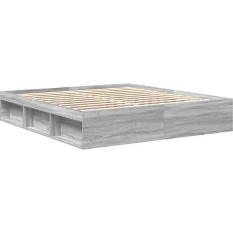Lit double gris 200x200 cm cadre de lit design contemporain Hugo ...