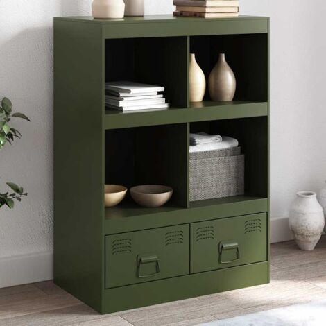 Buffet vert olive 67x39x95 cm acier - Buffet Design - Meuble Rangement ...