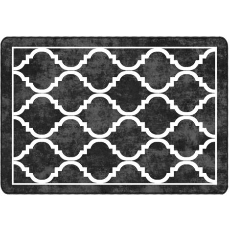 Tapis lavable noir et blanc 160x230 cm antidérapant - Tapis Salon ...