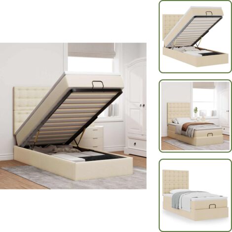 Lit ottoman avec matelas crème 90x200 cm tissu - Lit Ottoman - Lits ...