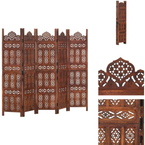 Cloison de séparation 5 panneaux Marron 200x165cm Bois manguier ...