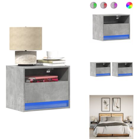 Tables de chevet murales avec lumières LED 2 pcs gris béton - Table De ...