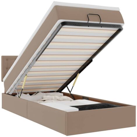Lit ottoman et matelas cappuccino 100x200cm similicuir - Lit Ottoman ...