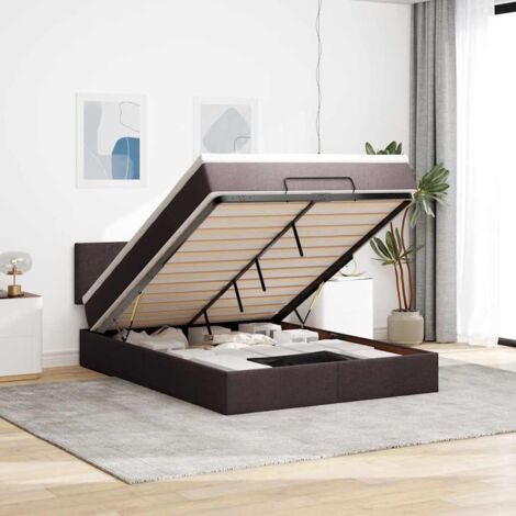 Lit ottoman avec matelas marron foncé 140x190 cm tissu - Cadre De Lit ...