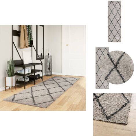 Tapis shaggy à poils longs moderne beige anthracite 80x250 cm - Tapisshaggy - Tapis Design ...