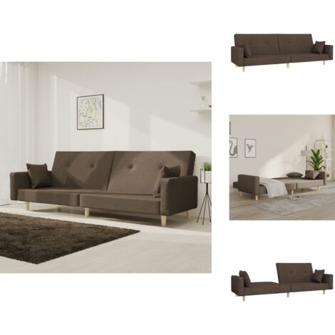 Canapé-lit à 2 places avec deux oreillers taupe tissu - Canapé Lit ...