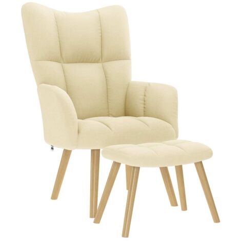 Chaise de relaxation avec repose-pied Crème Tissu - Chaise De ...