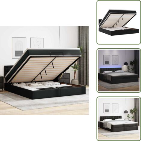 Lit ottoman avec matelas & LED Noir 160x200cm similicuir - Lit Ottoman ...