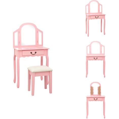 Coiffeuse et tabouret Rose 65x36x128 cm Bois de paulownia MDF ...