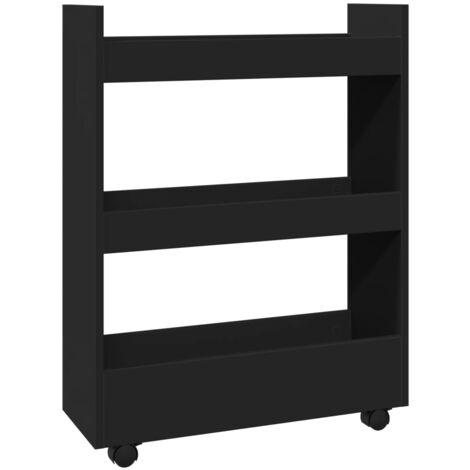 Chariot de rangement étroit 3 niveaux noir bois d'ingénierie - Chariot ...