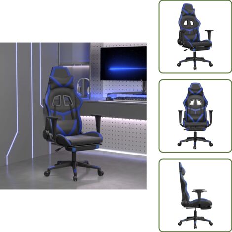 Chaise de jeu avec repose-pied Noir et bleu Similicuir - Chaises Gaming ...