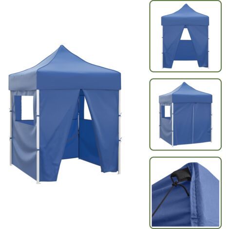 Tente de réception pliable avec 4 parois 2x2 m Acier Bleu - Tents De ...