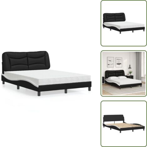 Lit avec matelas noir et blanc 120x200 cm similicuir - Lit Double - Lit ...