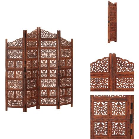 Cloison de séparation 4 panneaux Marron 160x165cm Bois manguier ...