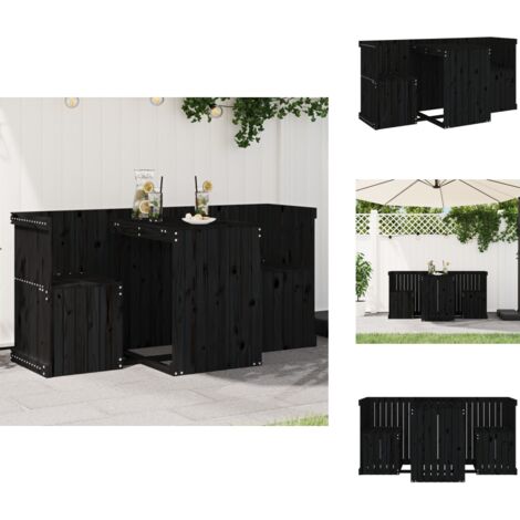 Set de balcon 2 places noir bois de pin massif - Meubles De Jardin ...