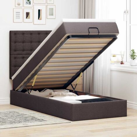 Lit ottoman avec matelas et LED marron foncé 90x200 cm tissu - Lit ...