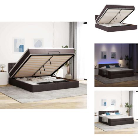 Lit ottoman avec matelas et LED Marron foncé 180x200 cm tissu - Lit ...