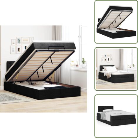 Lit ottoman avec matelas noir 120x200 cm tissu - Cadre De Lit Ottoman ...
