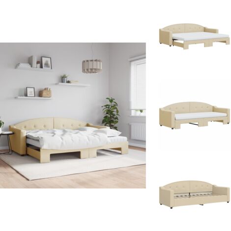 Lit de jour avec gigogne et matelas crème 80x200 cm tissu - Canapé ...