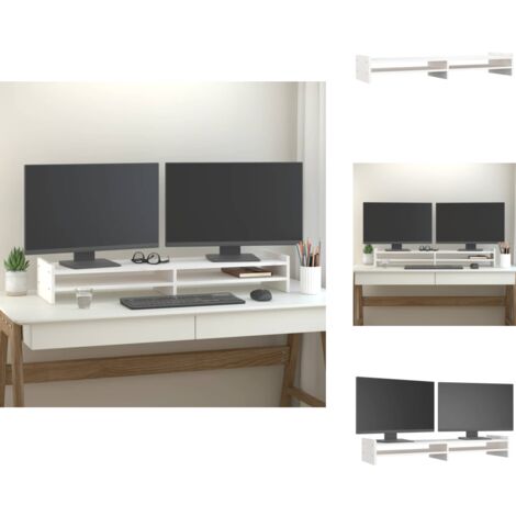 Support de moniteur Blanc 100x27x15 cm Bois de pin solide - Support ...