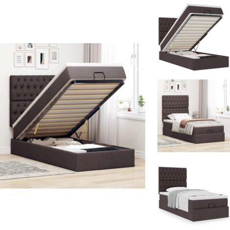 Lit ottoman avec matelas marron foncé 90x200 cm tissu - Lit Ottoman ...