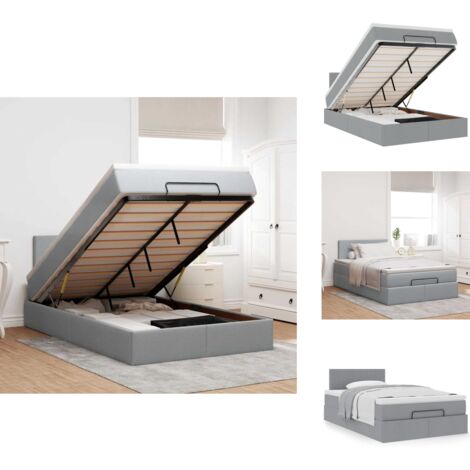 Lit ottoman avec matelas gris clair 120x200 cm tissu - Cadre De Lit ...