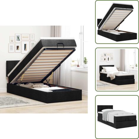 Lit ottoman avec matelas noir 100x200 cm tissu - Cadre De Lit Ottoman ...