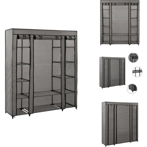Armoire avec compartiments et tiges Gris 150x45x176 cm Tissu - Armoire ...