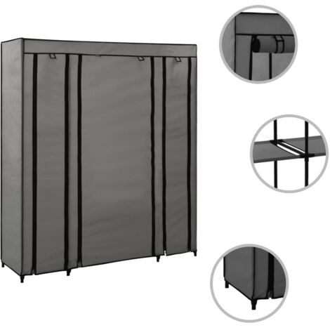 Armoire avec compartiments et tiges Gris 150x45x176 cm Tissu - Armoire ...