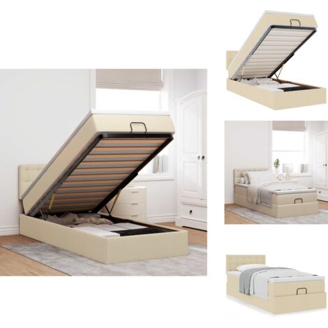 Lit ottoman avec matelas crème 90x200 cm tissu - Cadre De Lit Ottoman ...