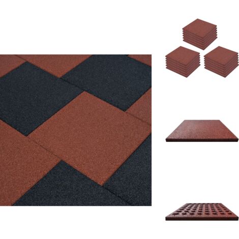 Carreaux de protection antichoc 18pc Caoutchouc 50x50x3cm Rouge ...