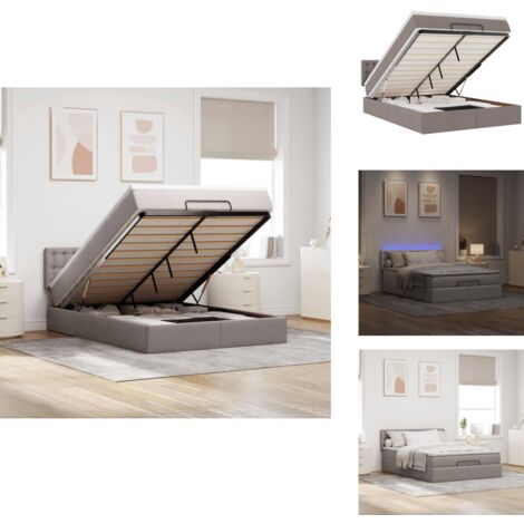 Lit ottoman avec matelas et LED taupe 140x200 cm tissu - Lit Ottoman ...