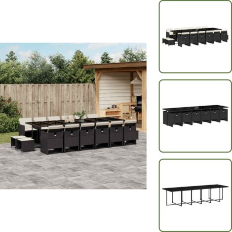 Ensemble à manger de jardin 17 pcs coussins noir résine tressée ...