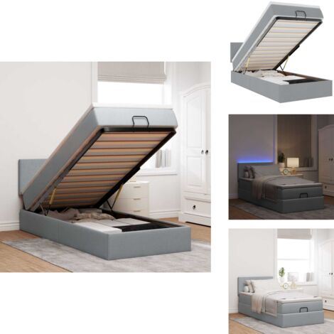 Lit ottoman avec matelas gris clair 100x200 cm tissu - Lit Ottoman ...