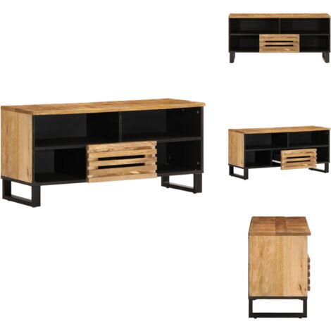 Meuble TV 100x34x46 cm bois massif de manguier brut - Meuble TV ...