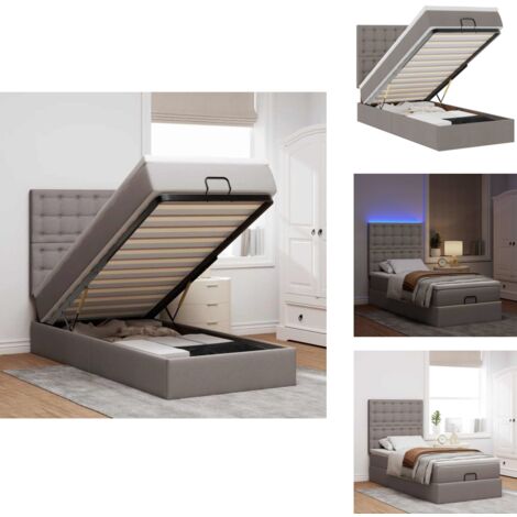 Lit ottoman avec matelas et LED taupe 90x200 cm tissu - Lit Ottoman ...