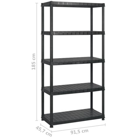 Étagère de rangement noire à 5 niveaux en plastique 183x45x185 cm ...