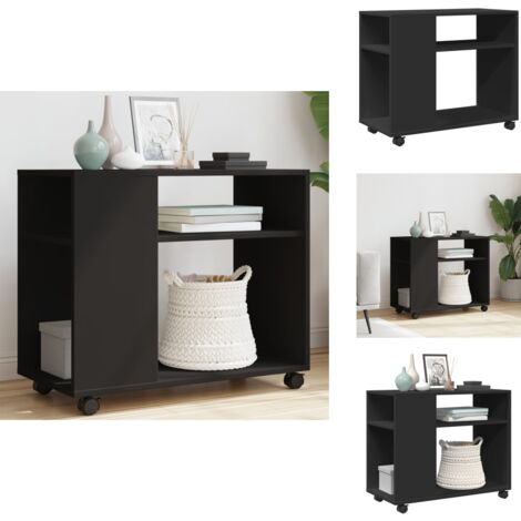 Table d'appoint avec roues noir 70x35x60 cm bois d'ingénierie - Table D ...