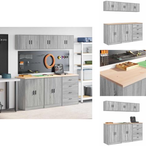 Armoires de garage 6 pcs sonoma gris bois d'ingénierie - Armoire De ...