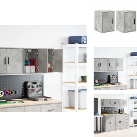 Armoires murales de garage 2 pcs gris béton bois d'ingénierie - Armoire ...