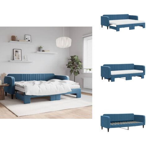 Lit de jour avec lit gigogne et matelas bleu 80x200 cm velours - Canapé ...