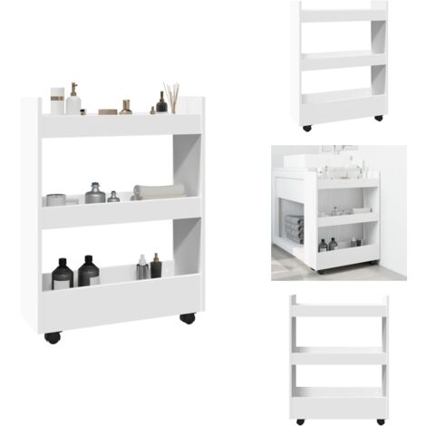 Chariot de rangement étroit 3 niveaux blanc bois d'ingénierie - Chariot ...