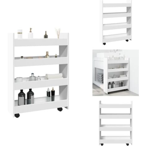 Chariot de rangement étroit 4 niveaux blanc bois d'ingénierie - Chariot ...