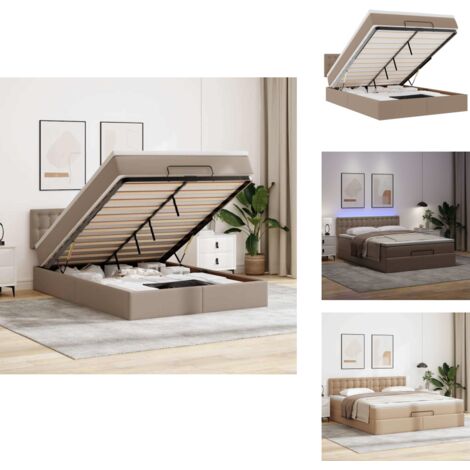 Lit ottoman avec matelas & LED Cappuccino 140x190cm similicuir - Lit ...