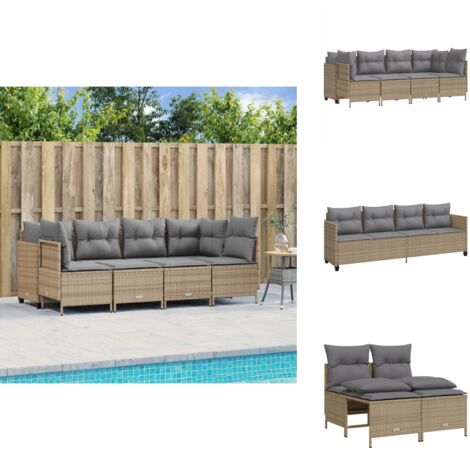 Salon de jardin avec coussins 5 pcs beige résine tressée - Ensemble ...