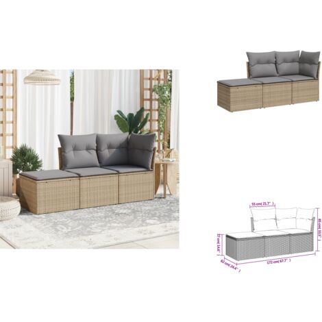 Salon de jardin avec coussins 3 pcs beige résine tressée - Ensemble ...