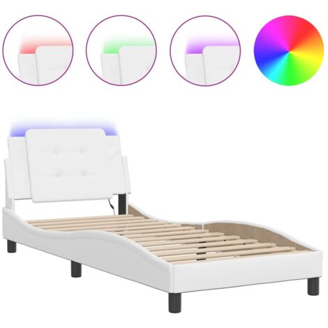 Cadre de lit avec LED sans matelas blanc 90x200 cm - Lit Plateforme ...