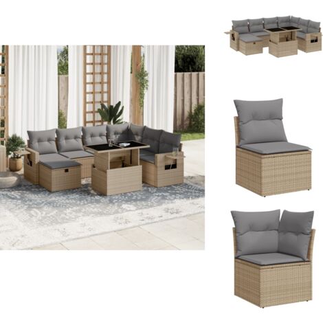 Salon de jardin avec coussins 8 pcs beige résine tressée - Ensemble ...