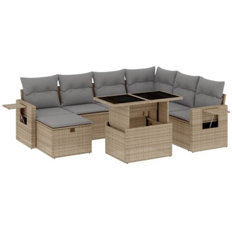 Salon de jardin avec coussins 8 pcs beige résine tressée - Ensemble ...